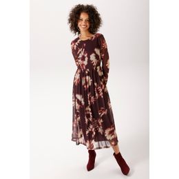Aniston CASUAL Damen Midikleidbraun, bordeaux, hellbeige, beige, Gr. 38, bedruckt, gebl&uuml;mt, Netz, Obermaterial: 95% Polyester, 5% Elasthan. Futter: