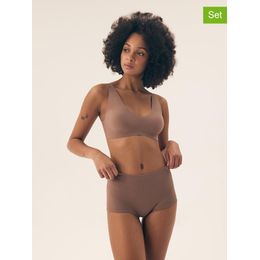 Henderson 2er-Set: Taillenpantys in Braun/ Sand - 54% | Gr&ouml;&szlig;e L | Damen-unterteile