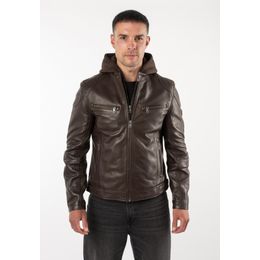 Mauritius Herren Lederjacke "MMBoky"schwarz braun, Gr. L, unifarben, Obermaterial: 100% Schafsleder. Futter: 100% Baumwolle. Kapuze: 50% Baumwolle,