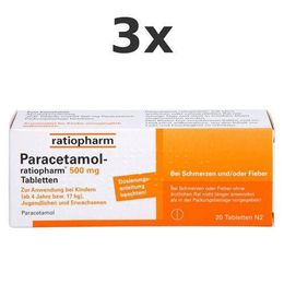 3x PARACETAMOL-ratiopharm 500 mg Tabletten 20 St