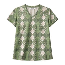 FELICITAS Halbarm-Blusenshirt Bernadette Gr&uuml;n/Beige (Gr&ouml;&szlig;e: M)