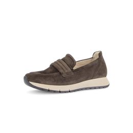 Gabor Damen Slip-On Sneaker, Gr. 37,5braun, Veloursleder, Schuhe, Keilabsatz, Slipper mit modischem Zierriegel, G-Weite (=weit)