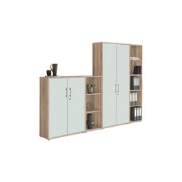 Mid.you Aktenschrank Office Edition - SW Set 4, Wei&szlig;, Sonoma Eiche, Holzwerkstoff, 12 F&auml;cher, 257x186x33 cm, Made in Germany, erweiterbar, abschlie&szlig;bar, Arbeitszimmer, Aktenschr&auml;nke