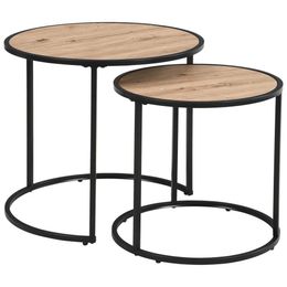 CARRYHOME Beistelltischset, Schwarz, Eiche Artisan, Metall, Holzwerkstoff, 2-teilig, rund, rund, 40x50x50 cm, Wohnzimmer, Wohnzimmertische, Satztische