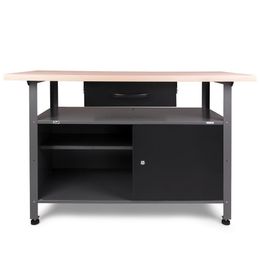 Werkbank, Grau, Holz, Metall, Buche, massiv, 120x85x60 cm, Fsc, h&ouml;henverstellbar, Freizeit, Heimwerken, Werkstatt, Werkb&auml;nke