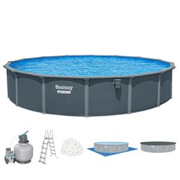 Bestway Stahlwandpool Komplett-Set 'Hydrium ' mit Sandfilteranlage rund Holz-Optik grau &Oslash; 732 x 132 cm