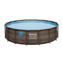 Bestway Aufstellpool 'Power Steel Frame Pool' Komplett-Set Rattan-Optik &Oslash; 488 x 122 cm