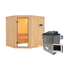 Karibu Elementsauna 'Varberg' natur 9 kW Ofen, Steuerung Easy, Glast&uuml;r, Zubeh&ouml;rpaket 178 x 196 x 198 cm