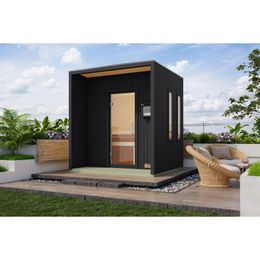 Karibu Saunahaus 'Orcadia' schwarz Ofen 9 kW Bio externe Steuerung 219,5 x 244 x 216,5 cm