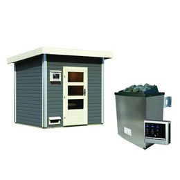 Karibu Saunahaus 'Norge' terragrau 9 kW Ofen, Steuerung Easy 231 x 196 x 238 cm