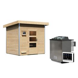 Karibu Saunahaus 'Norge' natur 9 kW Bio-Ofen, Steuerung Easy 231 x 196 x 238 cm