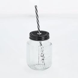 zeller Trinkglas mit Metalldeckel und Strohhalm 480 ml 8 x 13 x 8 cm