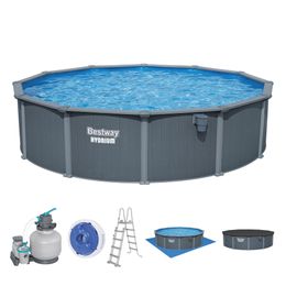 Bestway Stahlwandpool Komplett-Set 'Hydrium ' mit Sandfilteranlage rund Holz-Optik grau &Oslash; 549 x 132 cm