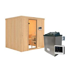 Karibu Elementsauna 'Halmstadt' natur 9 kW Ofen, Steuerung Easy, Glast&uuml;r, Zubeh&ouml;rpaket 178 x 196 x 198 cm