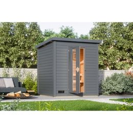 Karibu Saunahaus 'Bosco 2' terragrau 9 kW Ofen integrierte Steuerung 196 x 196 x 228 cm