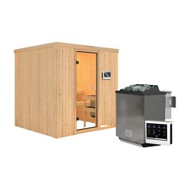Karibu Elementsauna 'Halmstadt' natur 9 kW Bio-Ofen, Steuerung Easy, Glast&uuml;r, Zubeh&ouml;rpaket 178 x 196 x 198 cm