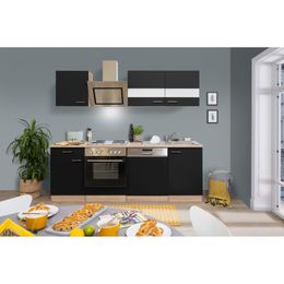 respekta K&uuml;chenzeile 'Merle' mit E-Ger&auml;ten KB220ESSS schwarz/eichefarben 220 cm