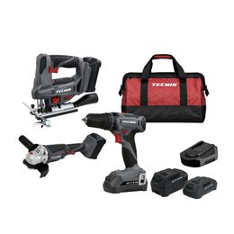 Akku-Maschinen-Set 20 V mit Bohrschrauber, Akku-Stichs&auml;ge, Akku-Winkelschleifer und 2 Akkus und Ladeger&auml;t
