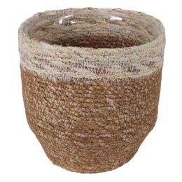 &Uuml;bertopf Hogla-Gras natur Rand beige mit Polybeutel &Oslash; 18 x 18 cm