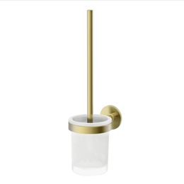 Lenz WC-B&uuml;rstengarnitur 'Juna' matt gold mit Glashalterung, wandh&auml;ngend