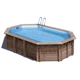GRE Massivholzpool-Set 'Macadamia' 632 x 335 x 130 cm mit Edelstahlleiter, Holzleiter und Sandfilter