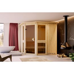 Karibu Sauna 'Ana 2' naturbelassen mit Kranz Ofen 9 kW externe Steuerung 210 x 202 x 210 cm