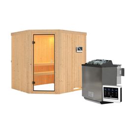 Karibu Elementsauna 'Varberg' natur 9 kW Bio-Ofen, Steuerung Easy, Glast&uuml;r, Zubeh&ouml;rpaket 178 x 196 x 198 cm
