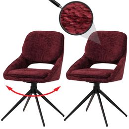 2er-Set Esszimmerstuhl MCW-N73, K&uuml;chenstuhl, drehbar Auto-Return, Stoff/Textil Chenille (490g/m&sup2;) &Ouml;ko-Tex ~ bordeaux