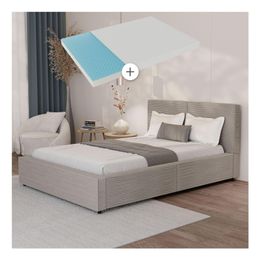 Juskys Polsterbett Salerno mit Matratze &ndash; 140 x 200 cm Cord Taupe, modernes Design & pflegeleicht