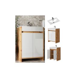 VICCO Waschbecken mit Unterschrank Lemgo Eiche Wei&szlig; 60 cm