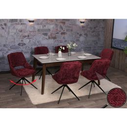6er-Set Esszimmerstuhl MCW-N73, K&uuml;chenstuhl, drehbar Auto-Return, Stoff/Textil Chenille (490g/m&sup2;) &Ouml;ko-Tex ~ bordeaux