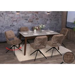 6er-Set Esszimmerstuhl MCW-N73, K&uuml;chenstuhl, drehbar Auto-Return, Stoff/Textil Chenille (490g/m&sup2;) &Ouml;ko-Tex ~ braun