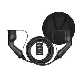 Deltaco EV-Ladekabel + Tasche, Typ2 auf Typ2, 16 A, 11 kW, 3-phasig 5m