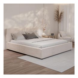 Juskys Polsterbett Salerno &ndash; 180 x 200 cm Cord Creme, modernes Design & pflegeleicht