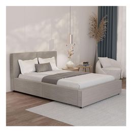 Juskys Polsterbett Salerno &ndash; 140 x 200 cm Cord Taupe, modernes Design & pflegeleicht