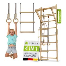 Juskys Sprossenwand f&uuml;r Kinder - Indoor Kletterger&uuml;st mit Turnringen, Klimmzugstange, Strickleiter