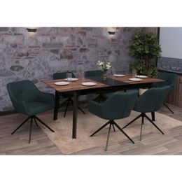 6er-Set Esszimmerstuhl MCW-O47, K&uuml;chenstuhl Armlehne, drehbar Auto-Return, Stoff/Textil (270g/m&sup2;) ~ petrol-gr&uuml;n