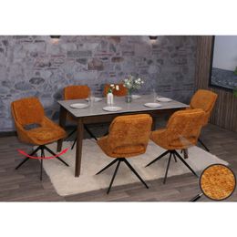 6er-Set Esszimmerstuhl MCW-N73, K&uuml;chenstuhl, drehbar Auto-Return, Stoff/Textil Chenille (490g/m&sup2;) &Ouml;ko-Tex ~ ocker-gelb