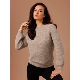 Damen Ajourpullover "Alpaka-Woll-Mix-Pullover", beige, Gr. 42, CREATION L PREMIUM, unifarben, 39% Wolle, 39% Alpaka, 20% Polyamid, 2% Elasthan,