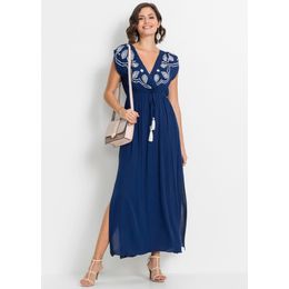 bonprix Damen Maxikleid, blau, Gr. 48, Obermaterial: 100% Viskose. Futter: 100% Polyester, Kleider, &auml;rmelloses Design, mit Verzierung und Bindeband,