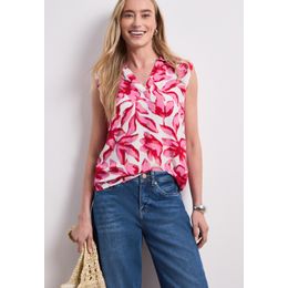 Street One Damen Shirttopsanftes wei&szlig;, Gr. 38, gebl&uuml;mt, Jersey, Obermaterial: 95% Viskose, 5% Elasthan, Tops, Sommertop mit Kragen und floralem