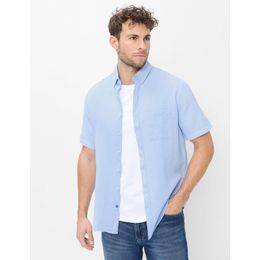 Brax Herren Kurzarmhemd "Style DAN", blau, Gr. M, Web, 70% Baumwolle, 30% Leinen, Hemden