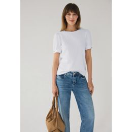 Damen T-Shirtwei&szlig;, Gr. 46, STREET ONE STUDIO, unifarben, Web, 95% Baumwolle, 5% Elasthan, Shirts, mit Rundhalsausschnitt