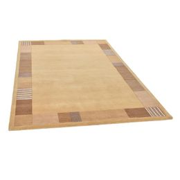 Theko Wollteppich &raquo;Royal Nepali 3085&laquo; rechteckig 15 mm H&ouml;he reine Wolle, handgetuftet, Uni-Farben, mit Bord&uuml;re, modernes Design orange Schurwolle B : 