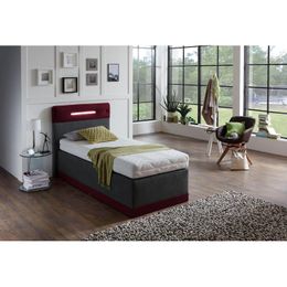 Westfalia Schlafkomfort Boxspringbett mit LED-Beleuchtung rot Bezug Obermatratze 100% Polyester, waschbar bis 60&deg;C;Bezug Unterbox und Kopfteil: Mikrofaservelours (100% 