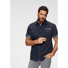 MAN'S WORLD Man's World Herren Kurzarmhemd mit kontrastfarbener Stickerei blau L (41/42), N-Gr