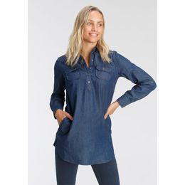 Arizona Damen Jeansbluse &raquo;Krempel&auml;rmel mit Riegel&laquo; im Tunikastil blau 36