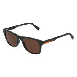 Lacoste L969S | Herren-Sonnenbrille | Fassung: Vollrand, Quadratisch, Kunststoff, Khaki Matt | Glasfarbe: Orange