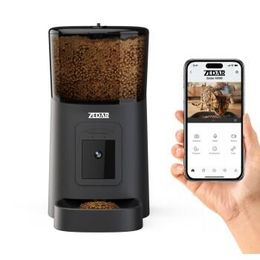 Zedar Futterautomat Katze mit kamera - Edelstahl napf - 6 Liter - mit APP Steuerung - Automatischer Futterspender f&uuml;r Trockenfutter - Design f&uuml;r Katzen & Hunde - A900
