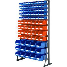 St&auml;nderregal, 1-seitig best&uuml;ckbar, 12 Reihen, inkl. 50 x Sichtlagerk&auml;sten SSI Sch&auml;fer Serie PROFI LF 211/28 x PROFI LF 221/15 x PROFI LF 321, B 1145 x T 400 x H 1950 mm, Stahl, anthrazitgrau RAL 7016